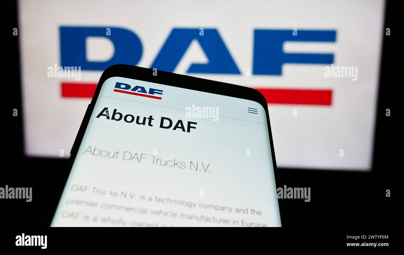 Mobile phone with website of Dutch truck manufacturing company DAF ...