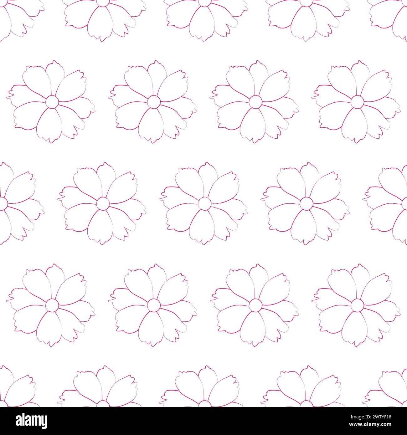 Seamless pattern. Hand drawn continuous line drawing of cosmos flowers ...