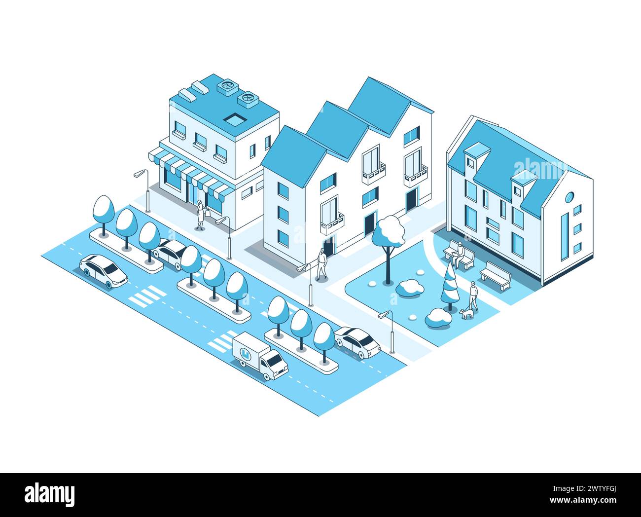 Sleeping area of the city - vector isometric illustration Stock Vector ...
