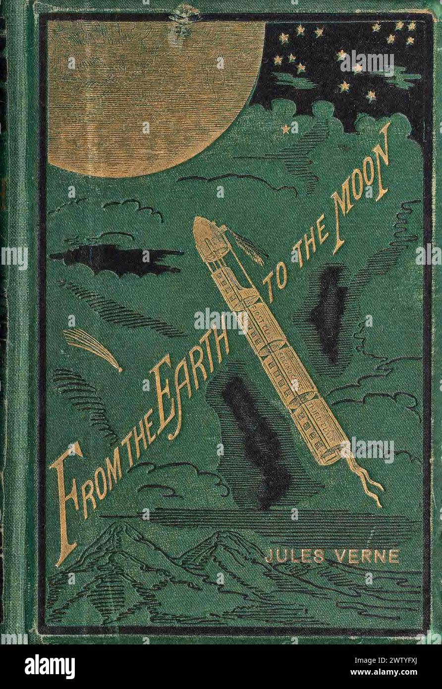 Vintage Book Cover. From the Earth to the Moon by Jules Verne 1870s ...
