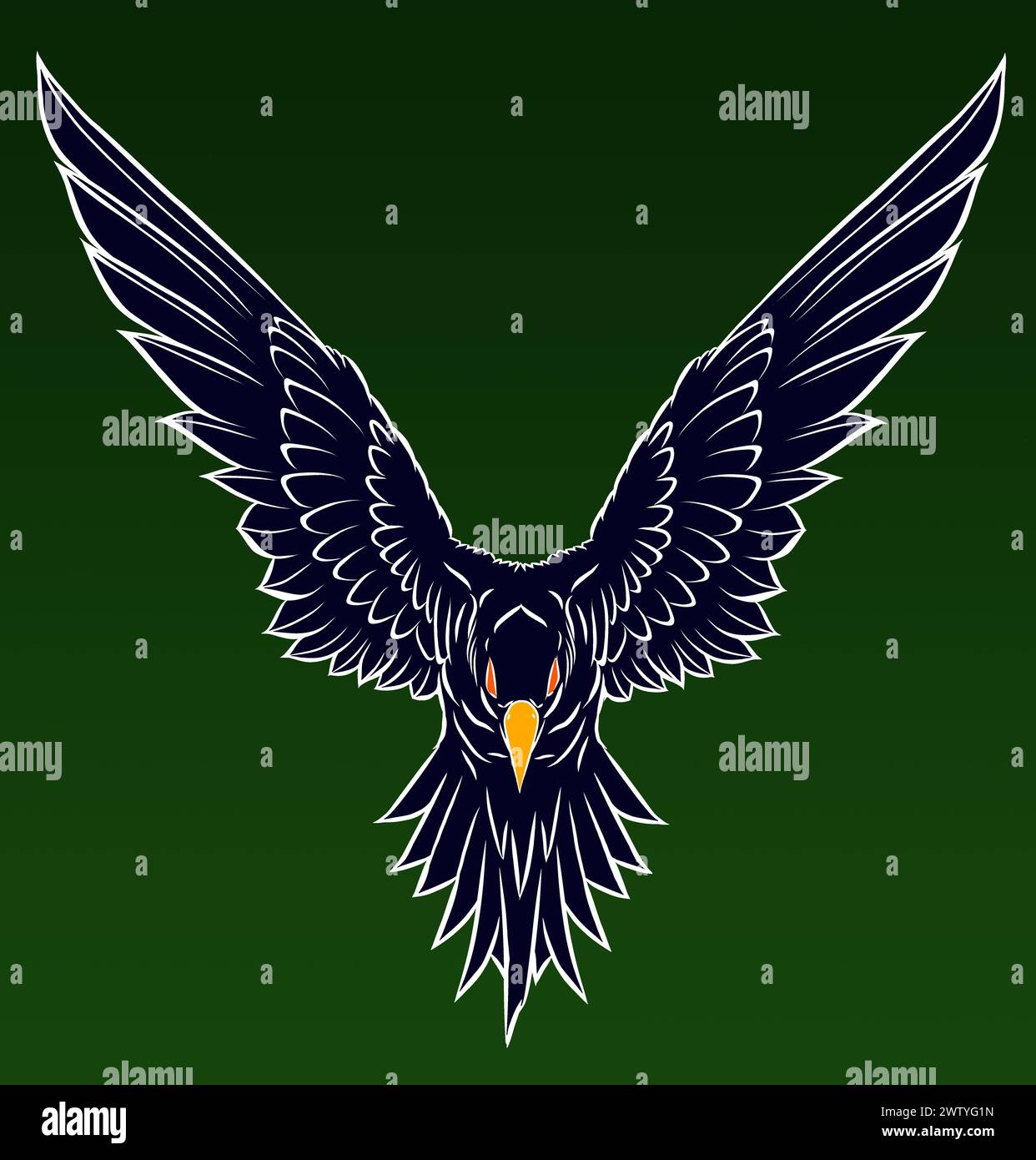 Illustration of flying angry devil red eye bird on transparent ...