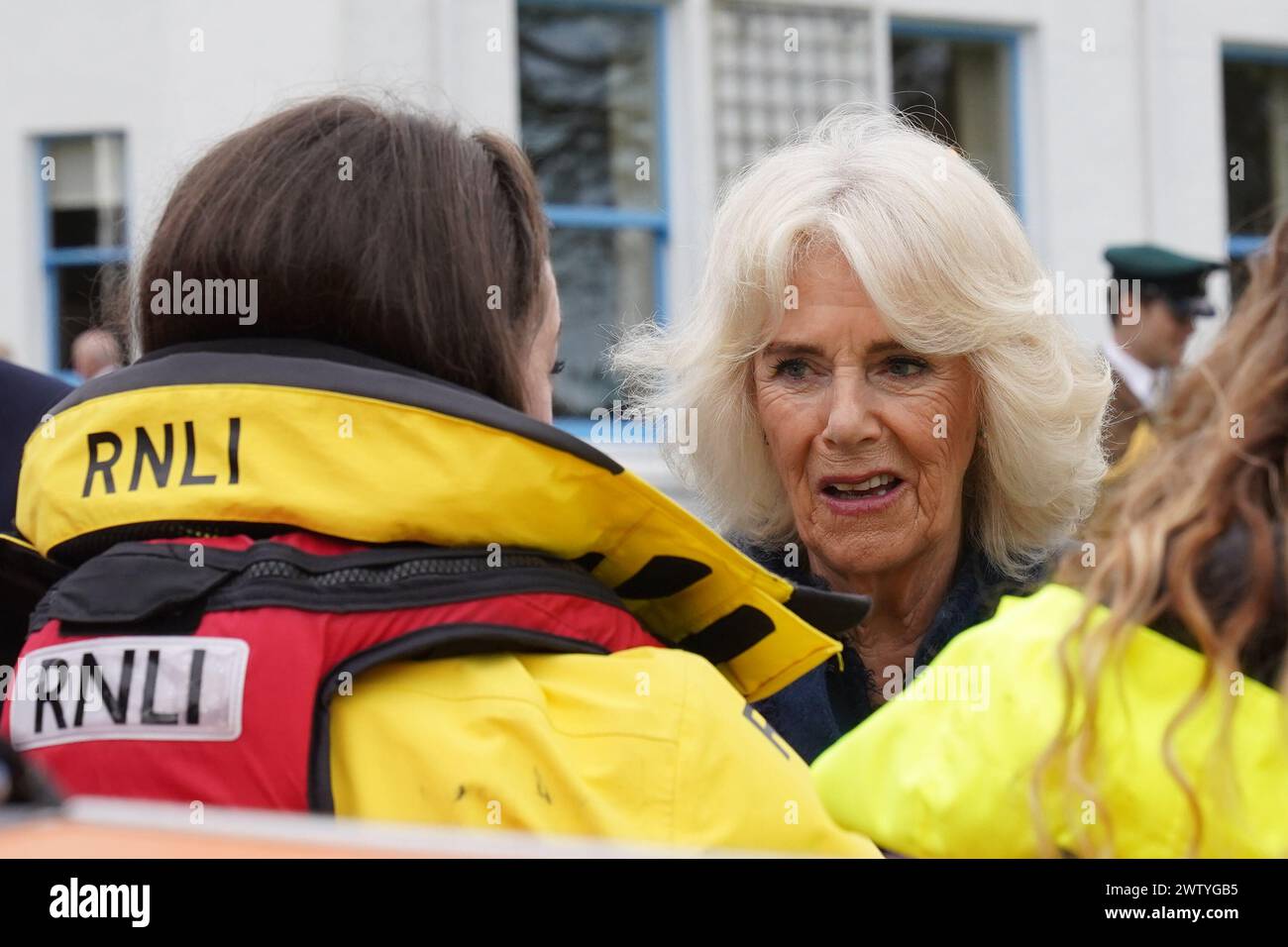 Queen Camilla meets representatives from the RNLI during a visit to ...