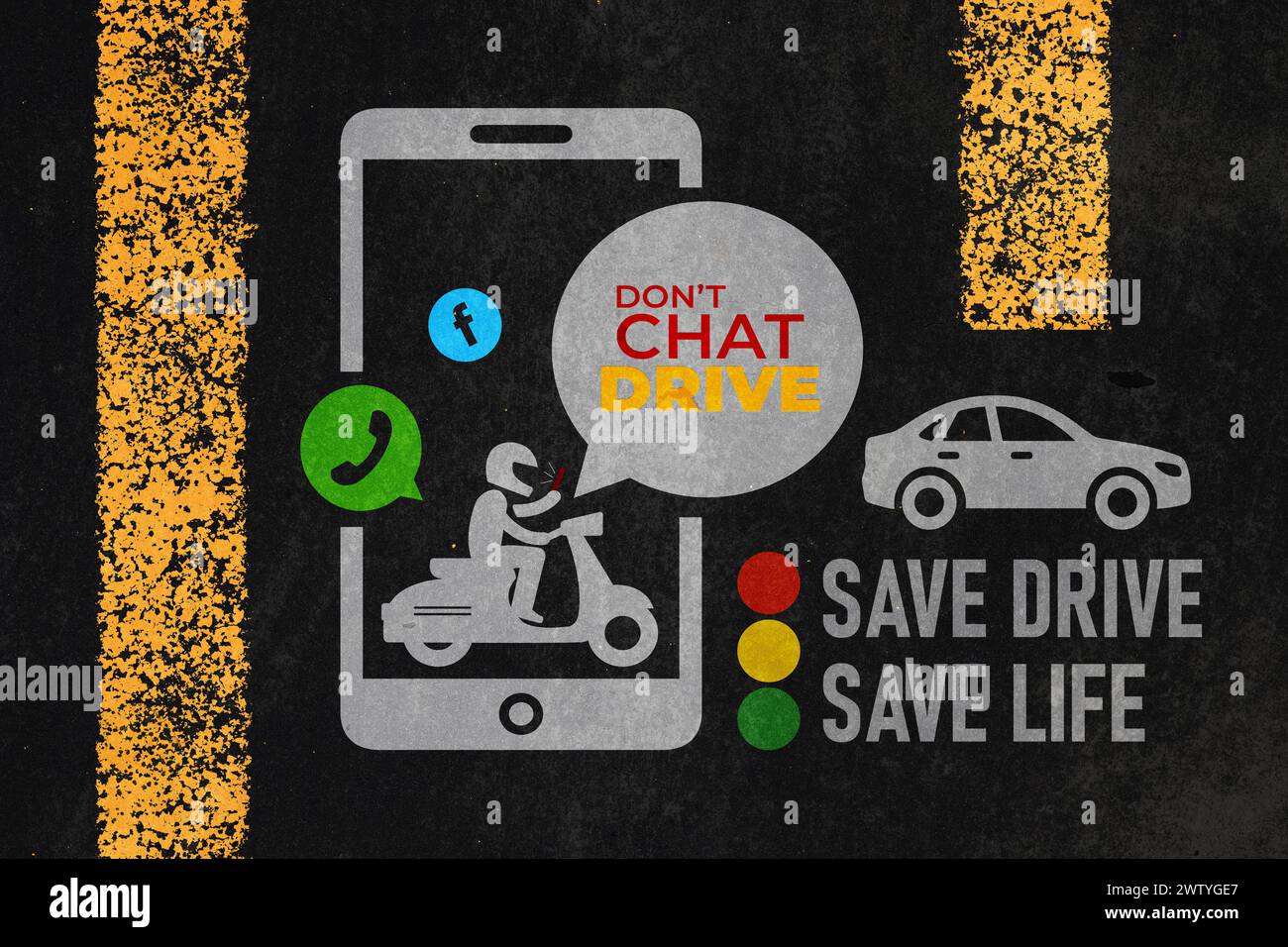 Don't chat and drive concept. Stay safe on the road and avoid ...