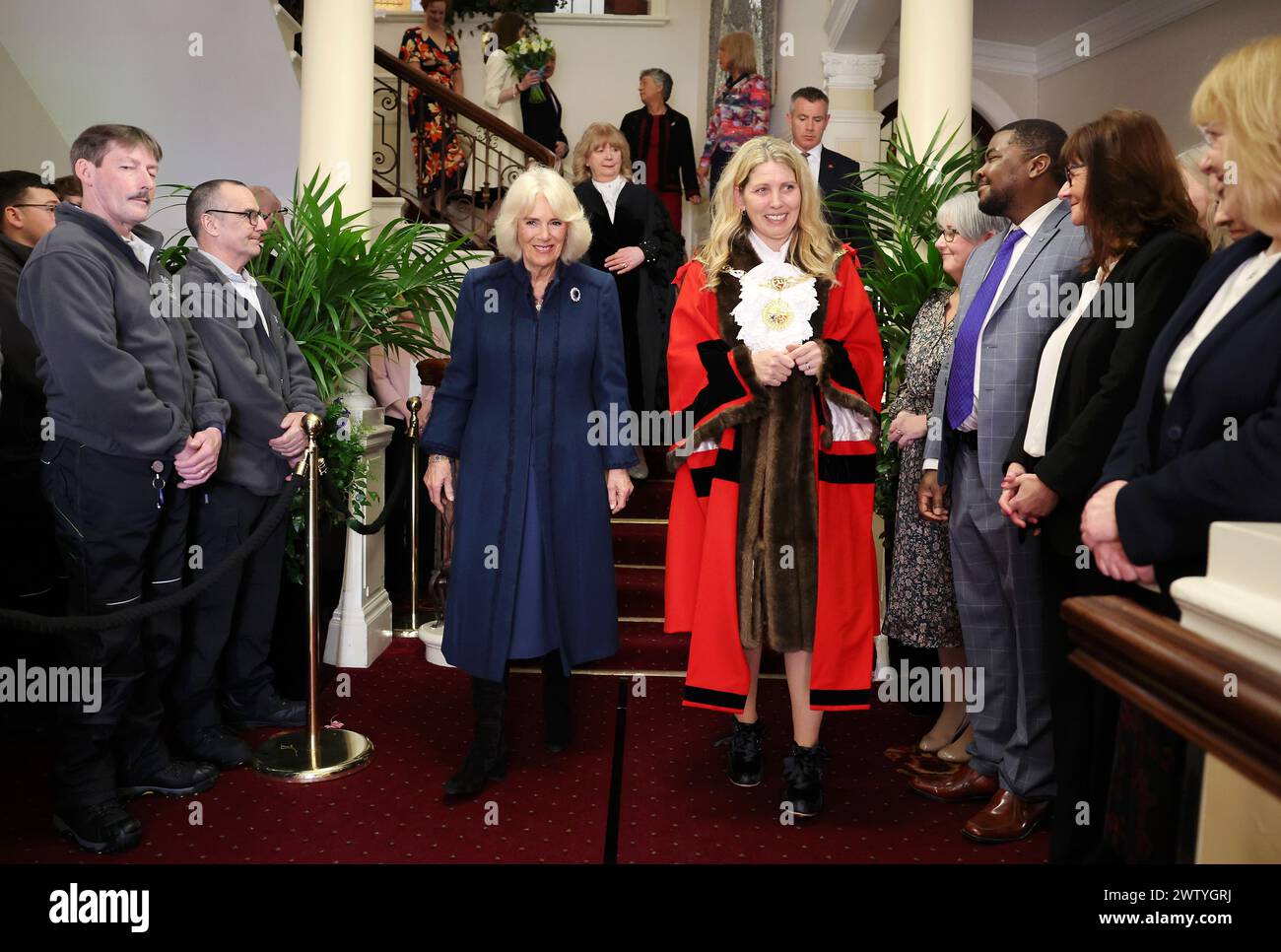 Queen Camilla and Natalie Byron-Teare, Mayor of Douglas during a visit ...