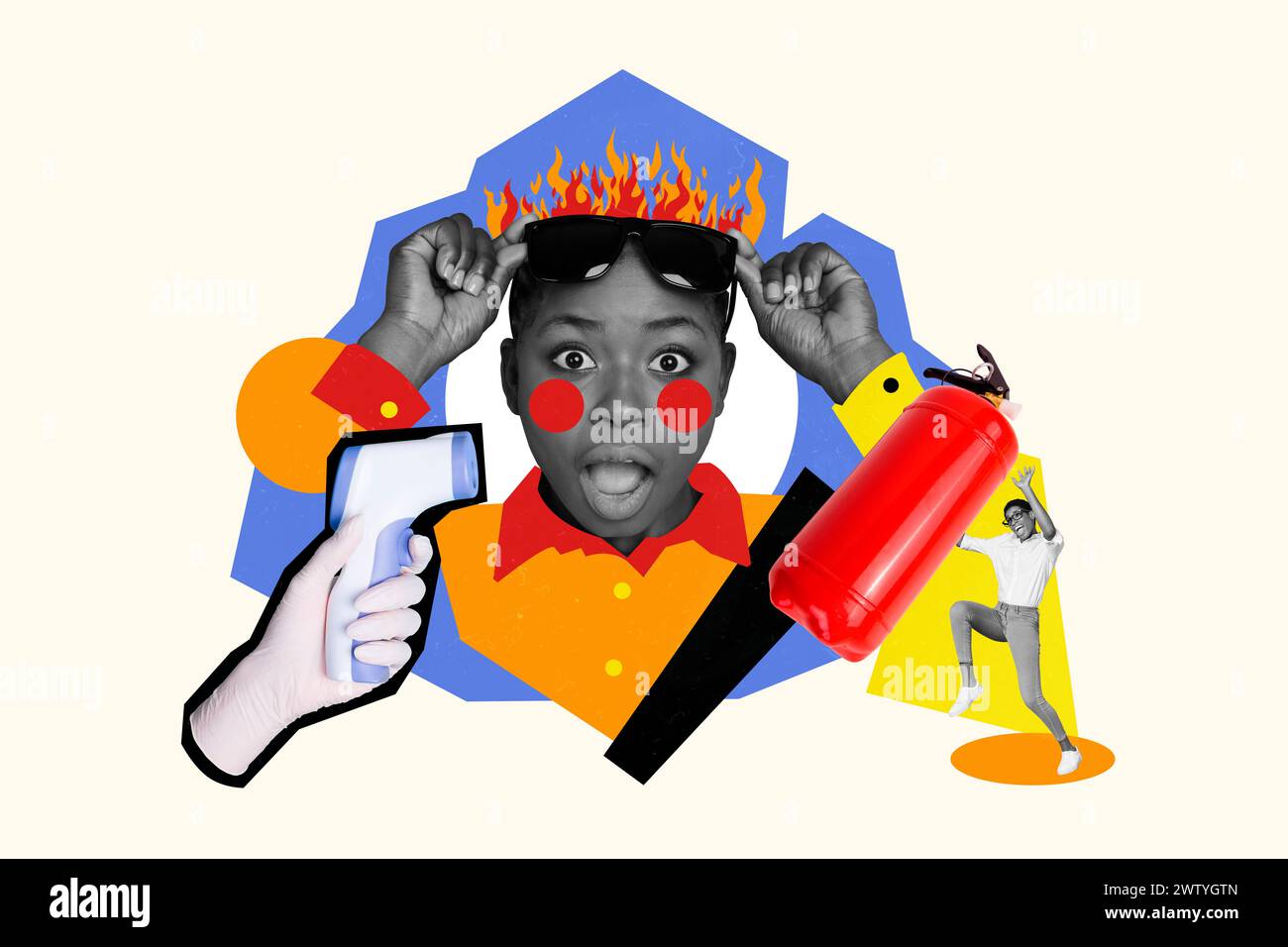 Collage young girl fever symptoms sickness burning hot temperature ...