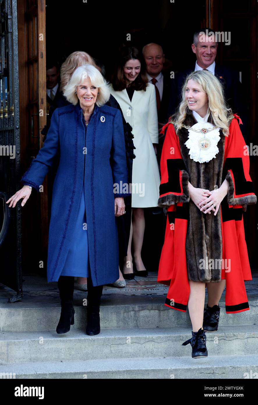 Queen Camilla and Natalie Byron-Teare, Mayor of Douglas during a visit ...