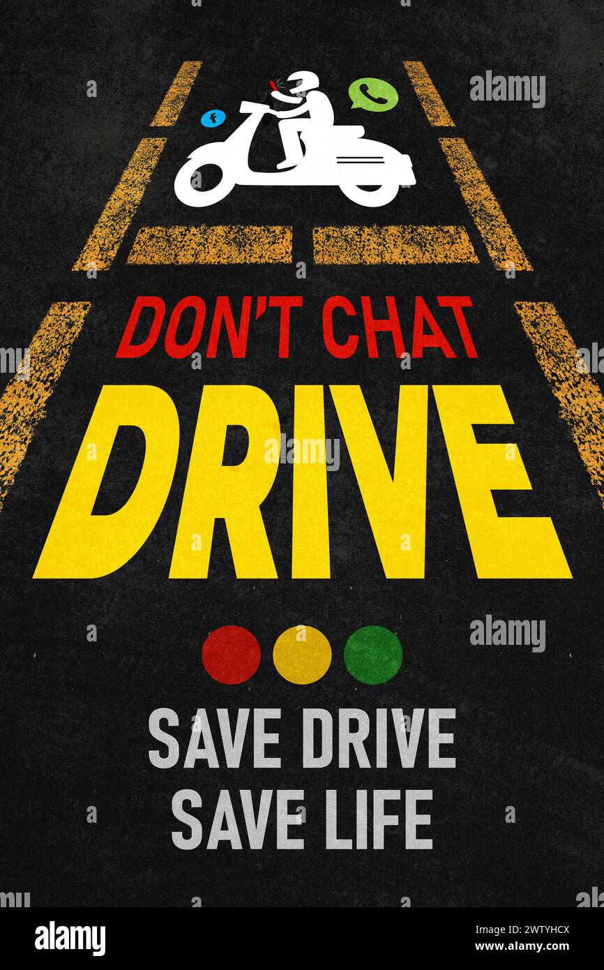 Don't chat and drive concept. Stay safe on the road and avoid ...