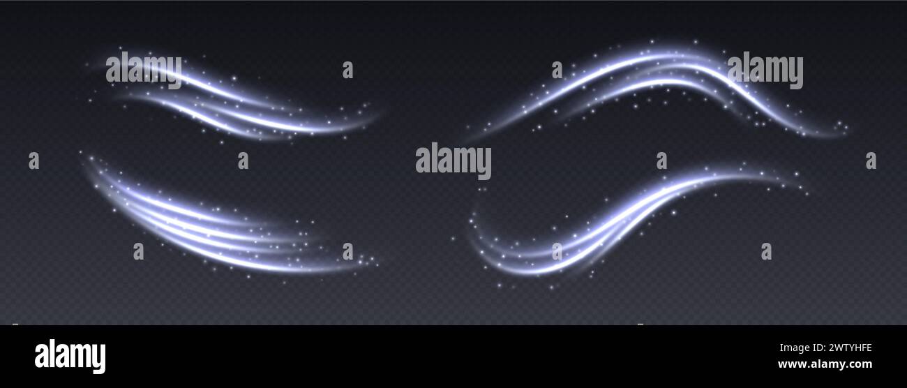 Cold wind with snow, air flow effect, winter freezing swirls, glowing ...