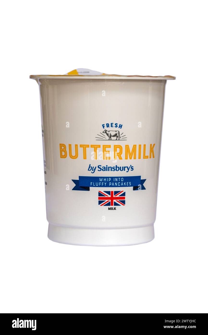 Tub pot carton of fresh Buttermilk by Sainsburys isolated on white ...