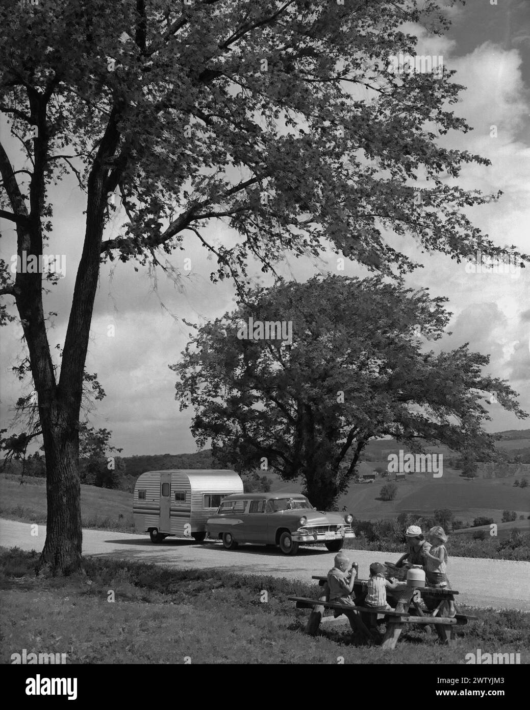 Classic car on trailer Black and White Stock Photos & Images - Alamy