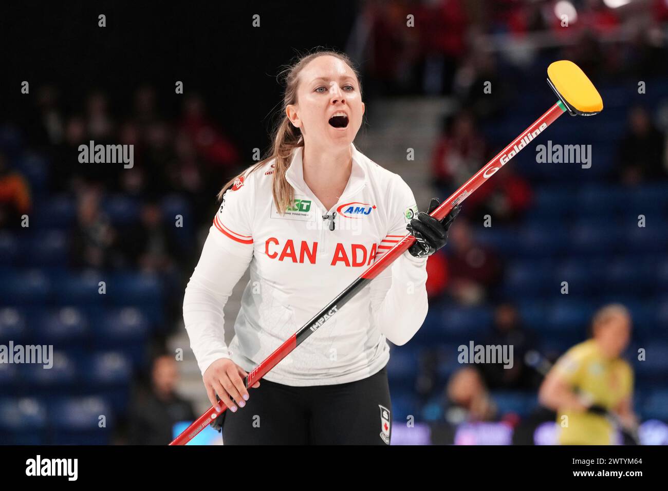Canada's skip Rachel Homan directs the line of her stone against Japan ...