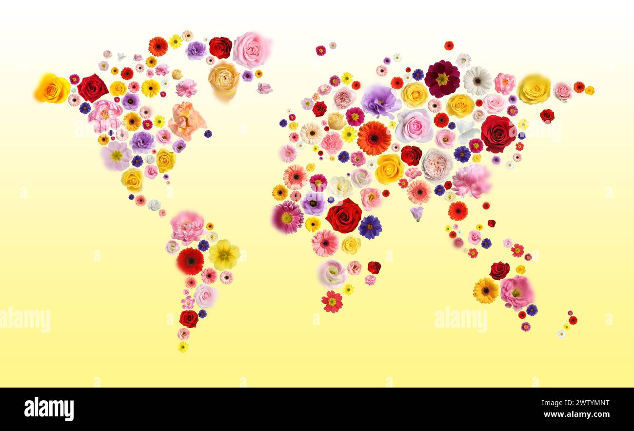 World map made of beautiful flowers on gradient background, banner ...