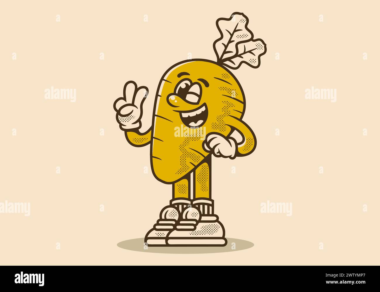 Cute mascot character illustration of a carrot with hand forming peace ...