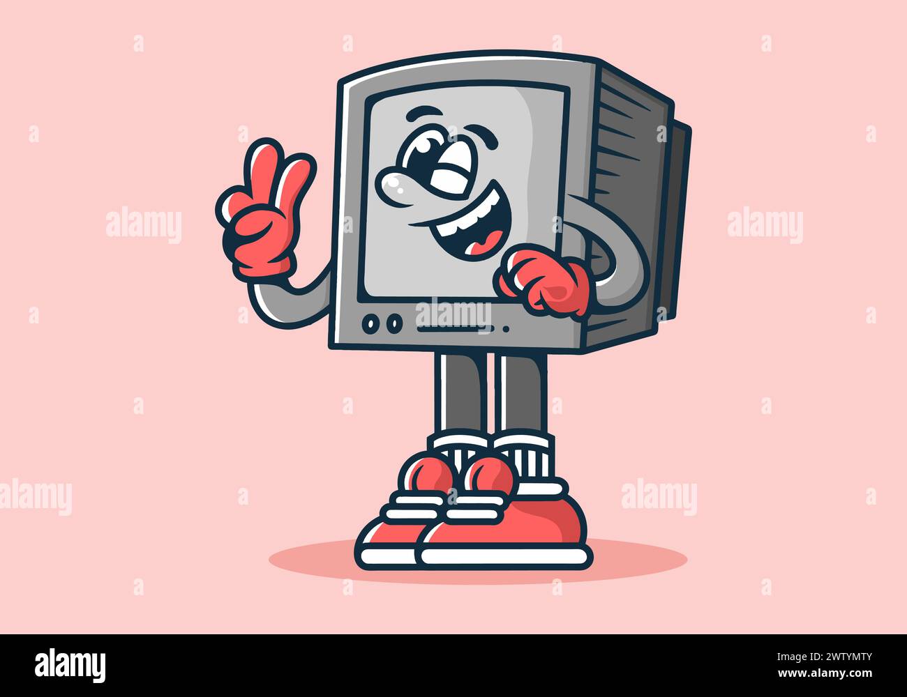 Mascot character design of old monitor standing with hand forming a ...