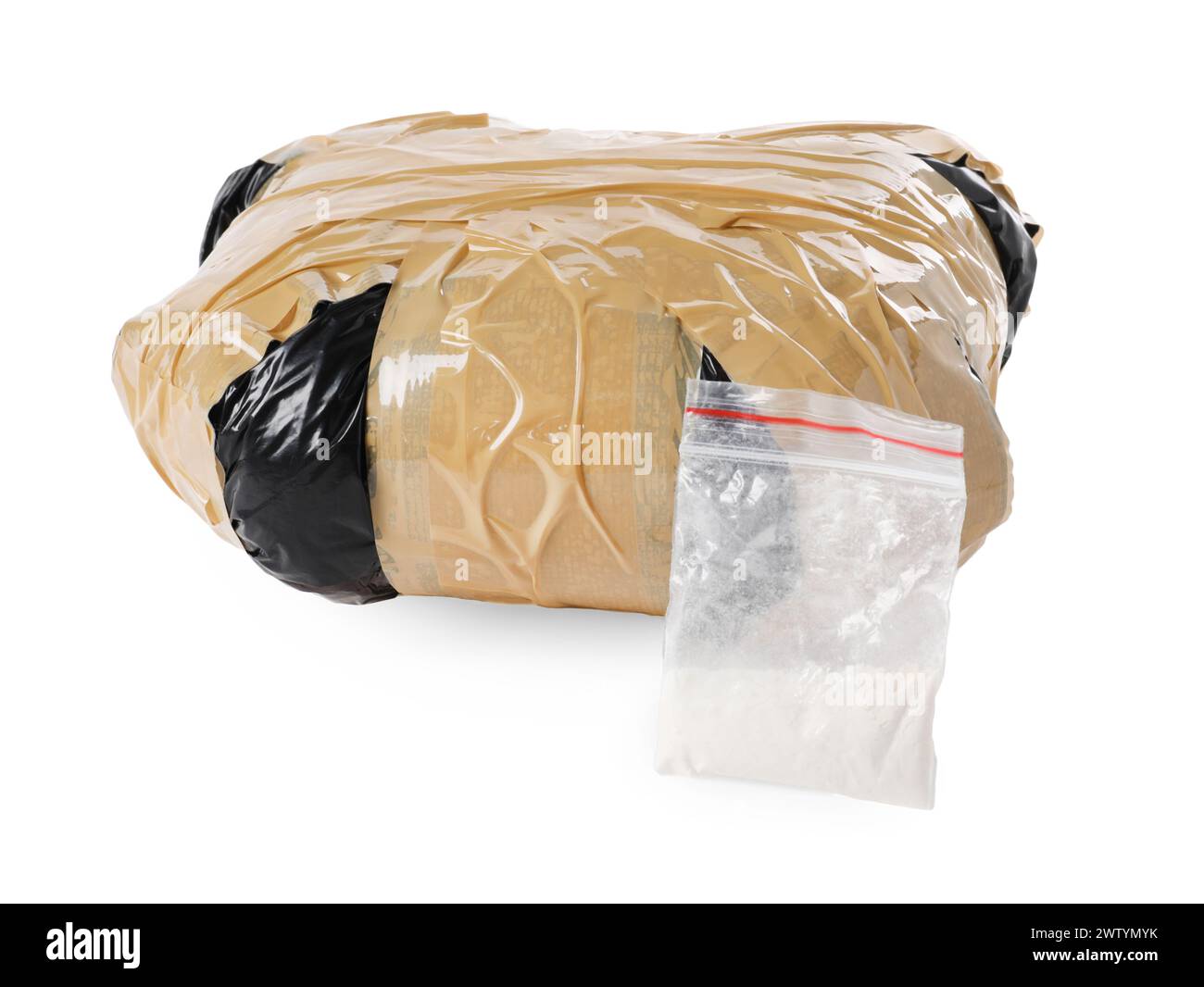 Packages with narcotics isolated on white. Drug addiction Stock Photo ...