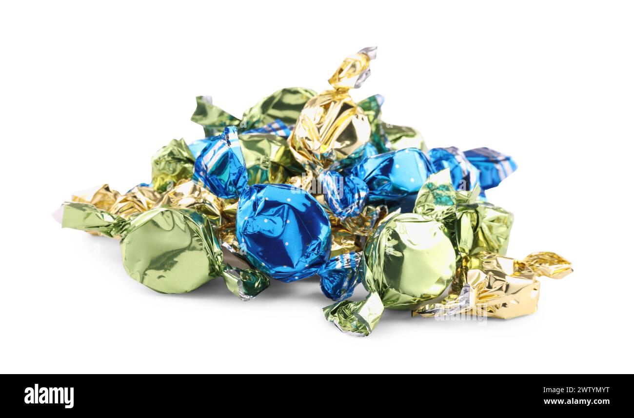 Candies in colorful wrappers isolated on white Stock Photo - Alamy