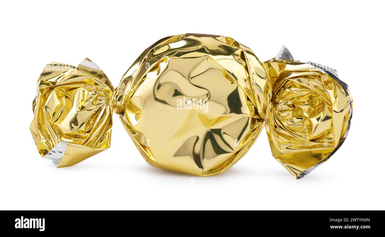 Candy in golden wrapper isolated on white Stock Photo - Alamy