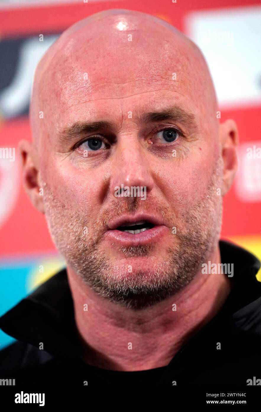 Wales head coach Rob Page during a press conference at the Hensol ...