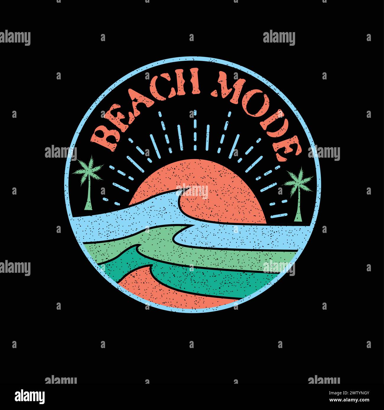 Colourful Summer Beach Graphic Beach mode postage stamp wave Distressed ...