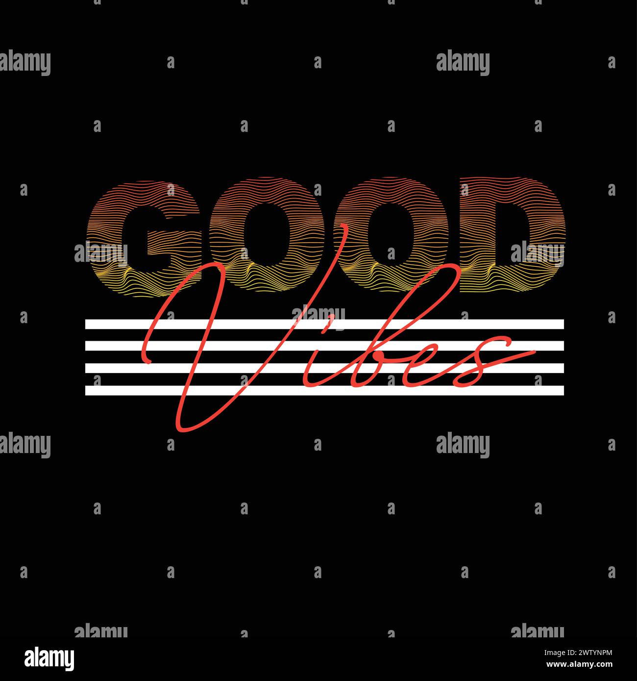 Good Vibes Wave Line Gradient Typography t shirt graphic design print vector Stock Vector Image ...