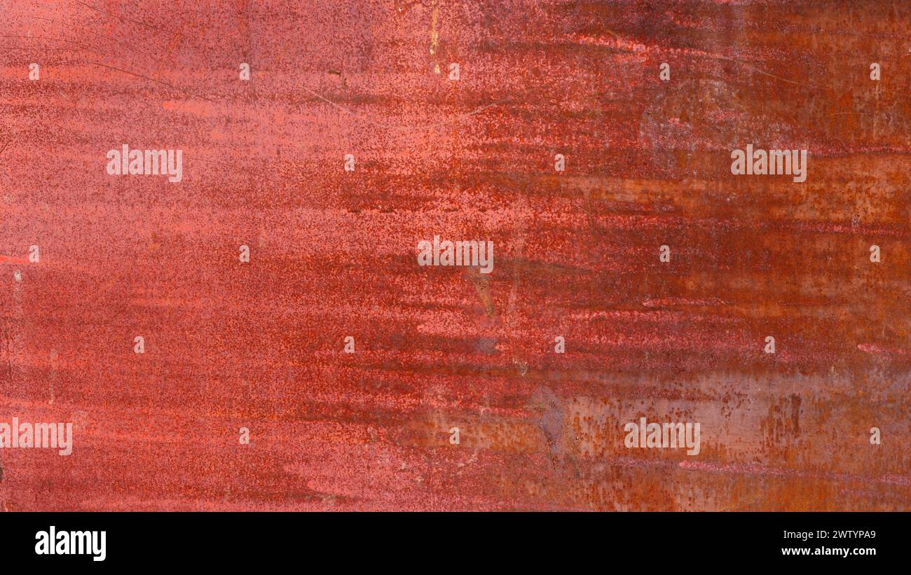 rusty red painted flat sheet metal surface full-frame background and ...