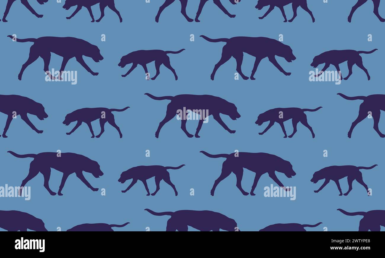 Seamless pattern. Running russian hound isolated on a blue background ...