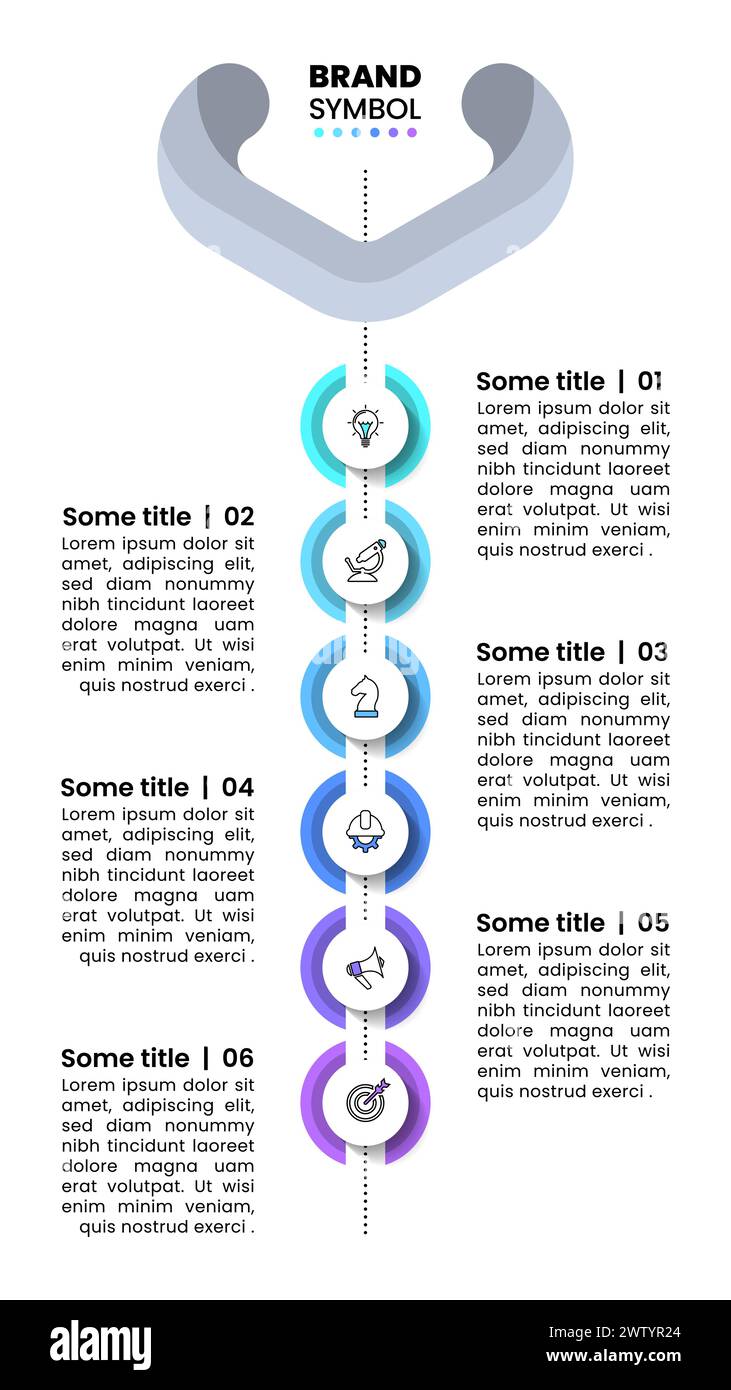 Infographic template with icons and 6 options or steps. Vertical line ...