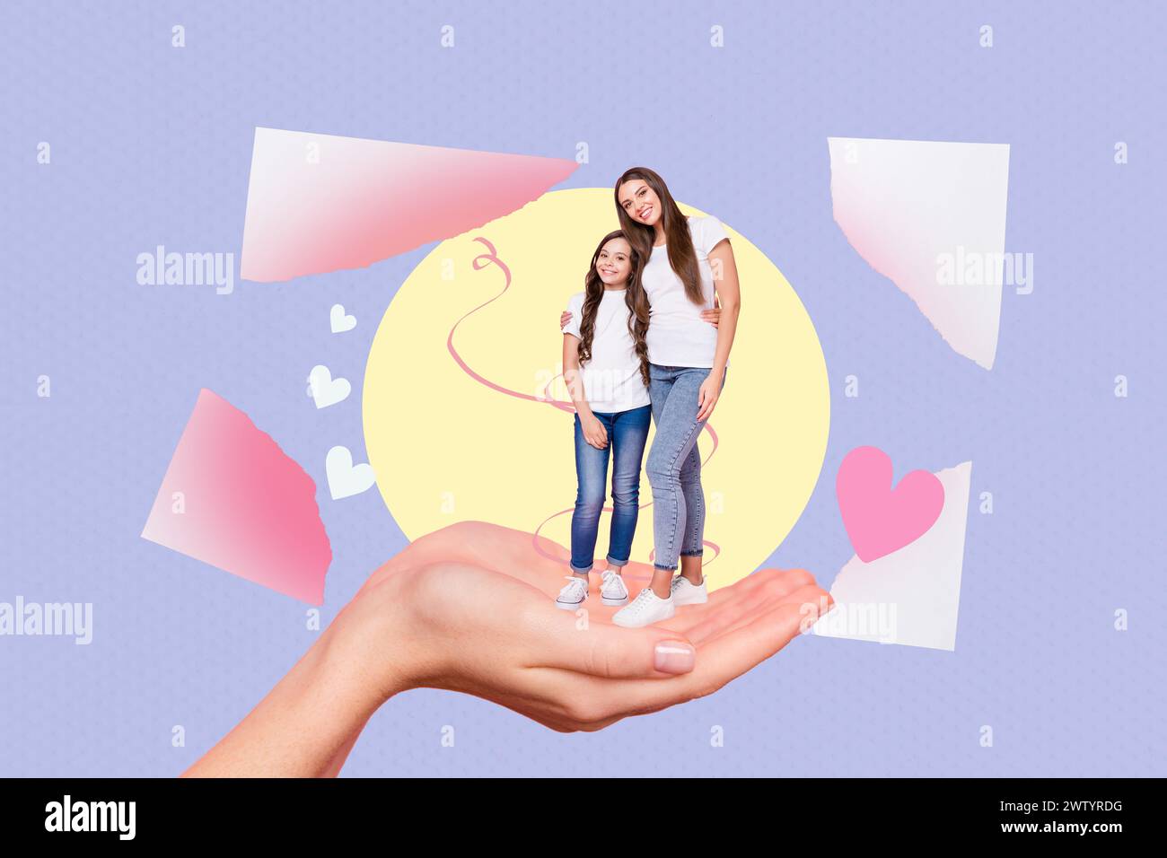 Trend artwork composite image 3D collage of young girl preteen cuddling ...