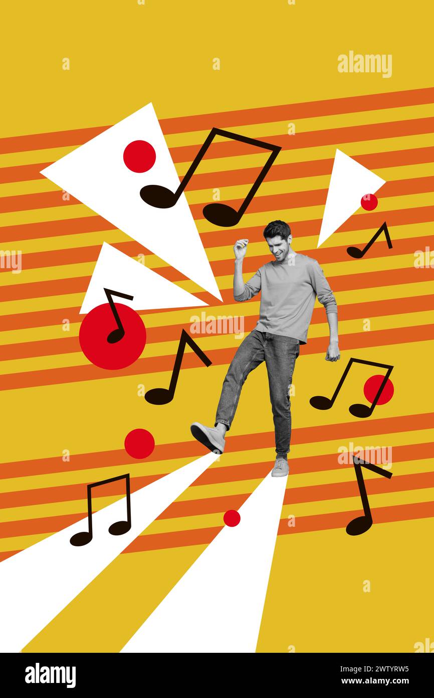 Vertical creative collage picture happy funky man excited dancer party ...