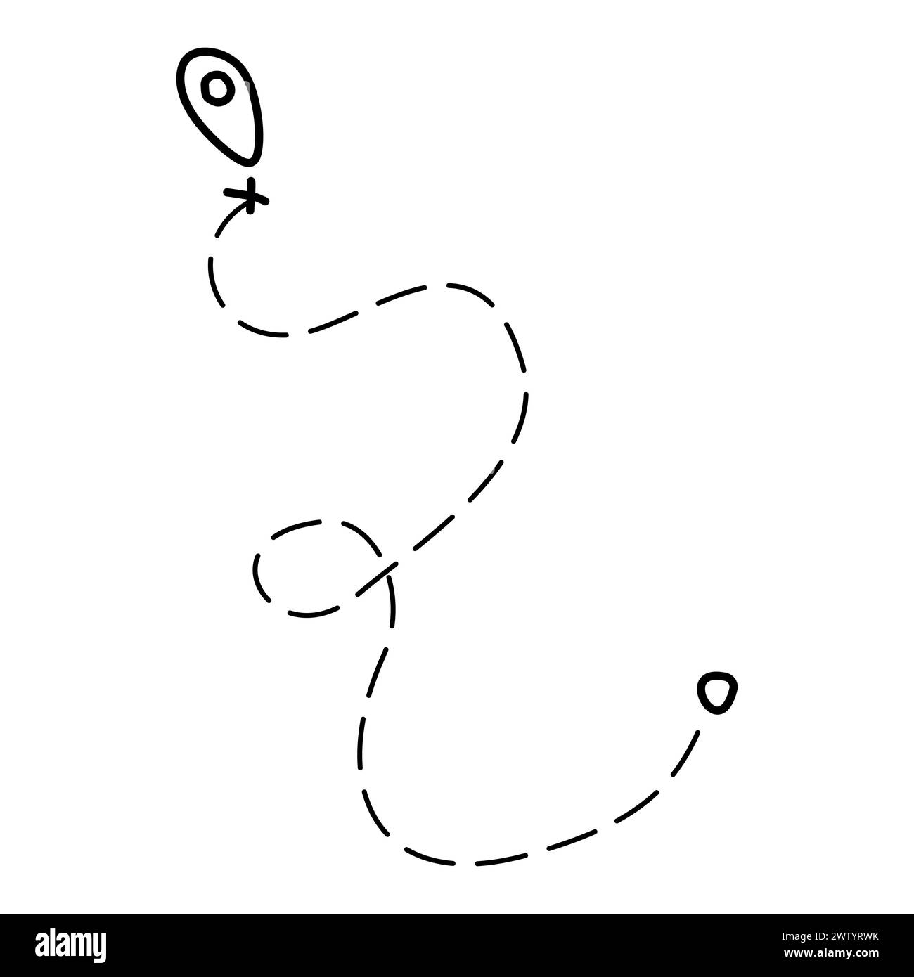 Line path on Map. Vector Doodle Treasure Route with Start point ...