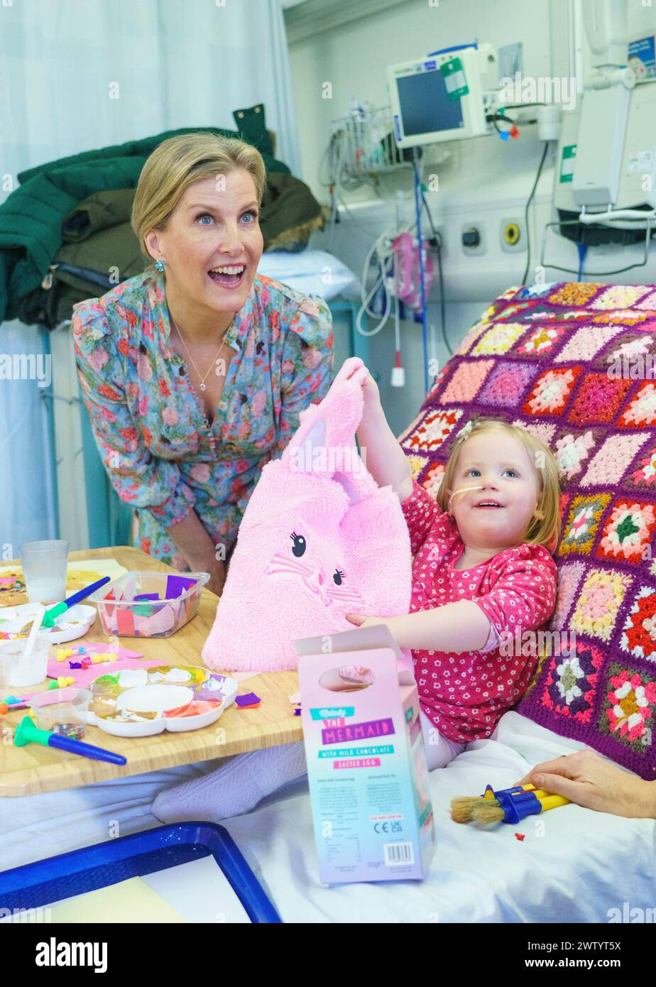 The Duchess of Edinburgh meets patient Astrid Walker, 2, during a visit ...