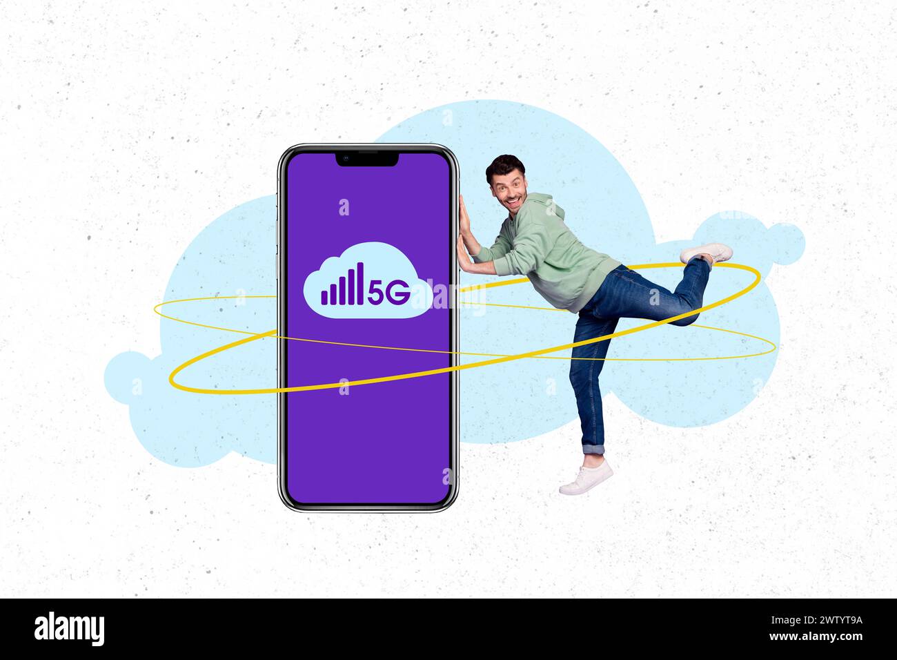 Trend artwork composite sketch image 3D photo collage of young excited ...