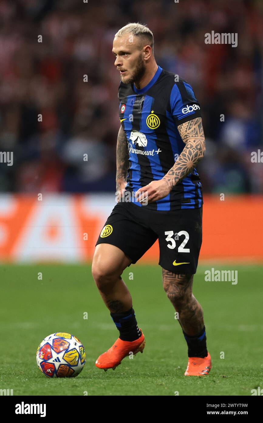 Madrid, Spain, 13th March 2024. Federico Dimarco of FC Internazionale ...