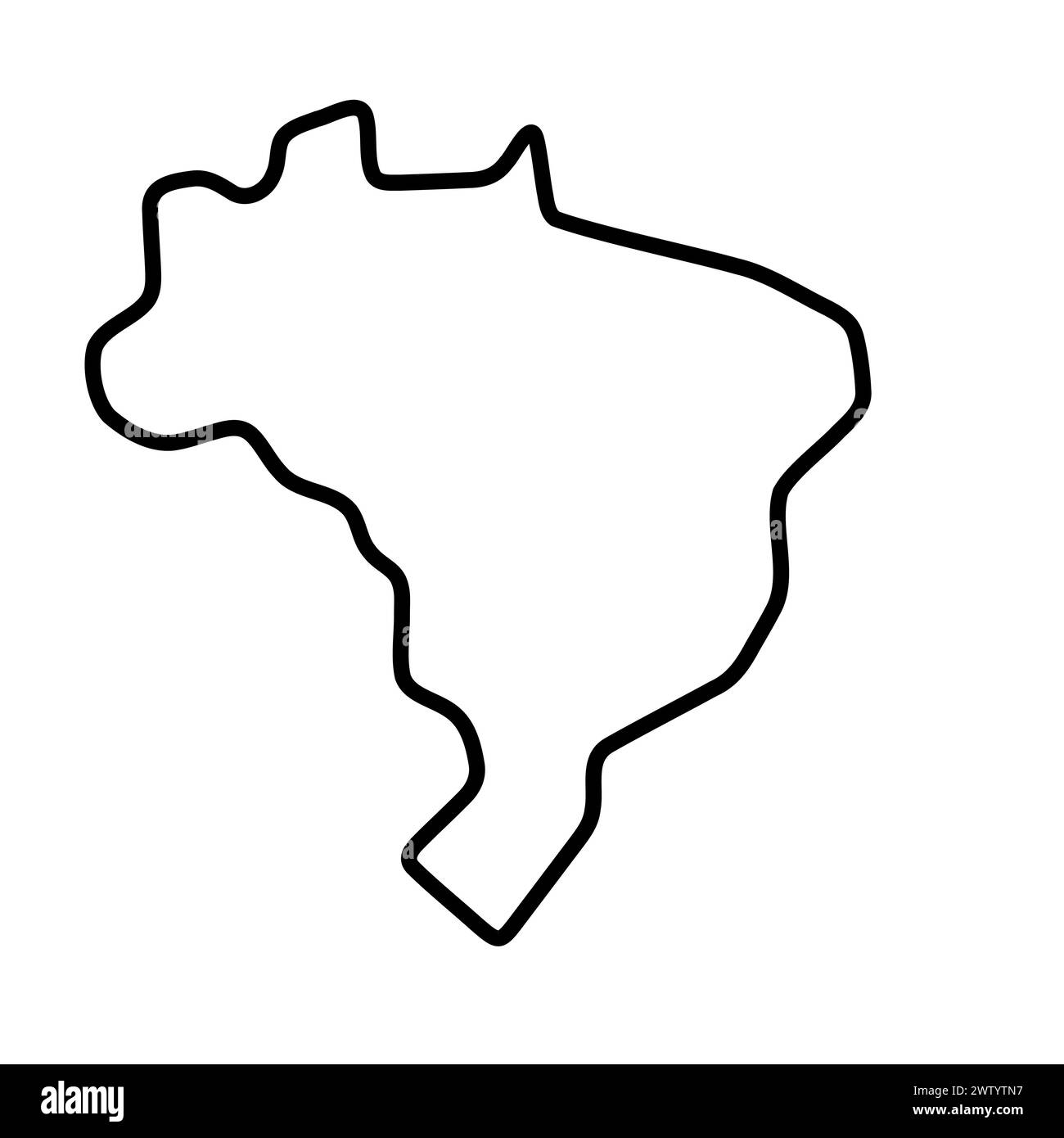 Brazil country simplified map. Thick black outline contour. Simple ...