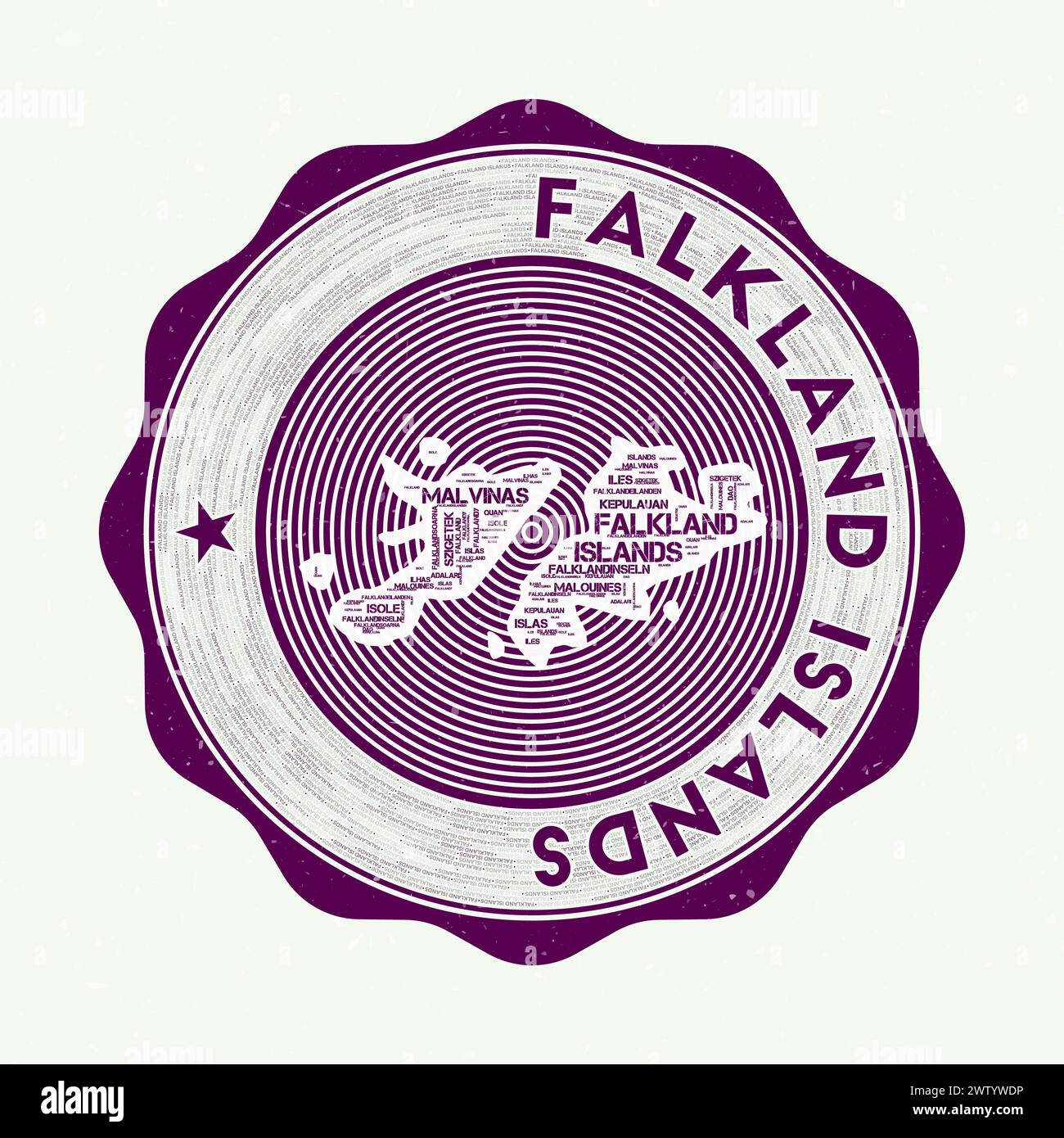 Falklands seal. Country round logo with shape of Falklands and country ...