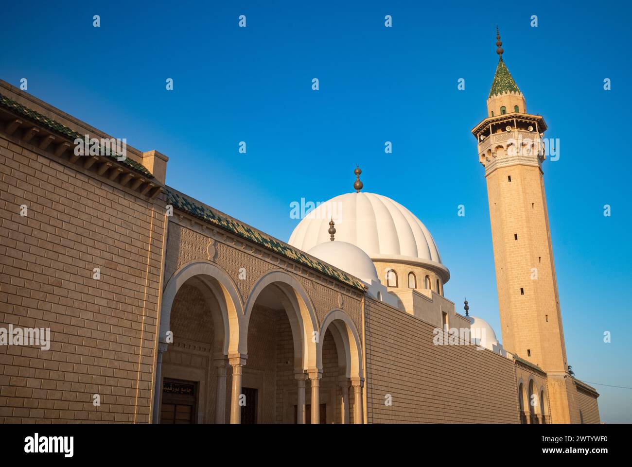 The minaret and dome at Bourguiba Mosque in Monastir, Tunisia Stock ...