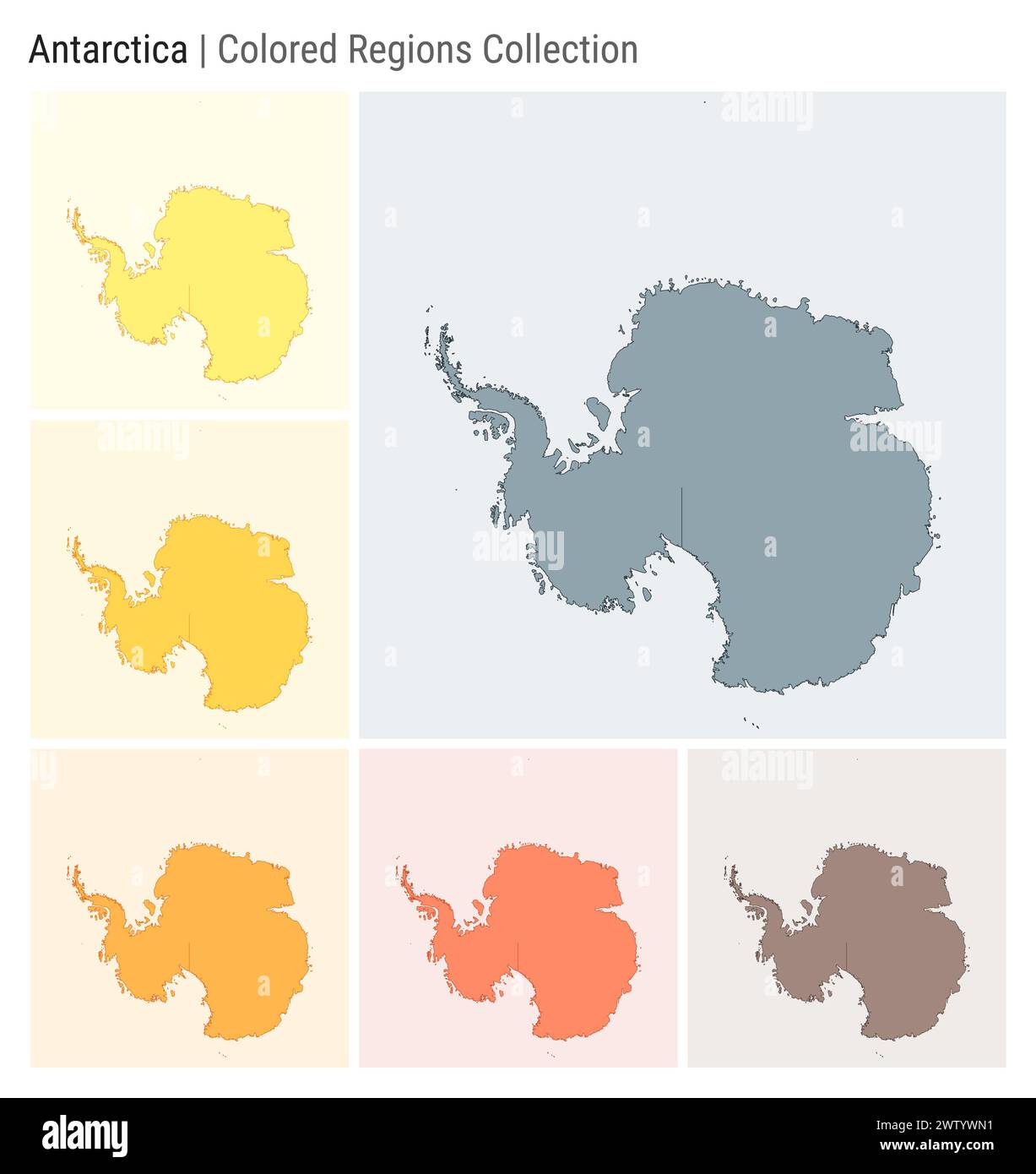Antarctica map collection. Continent shape. Colored countries. Blue ...