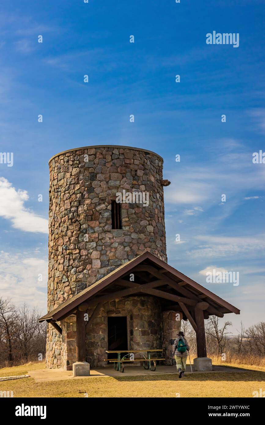 Stone observation tower built by the CCC in Pilot Knob State Park, Iowa ...