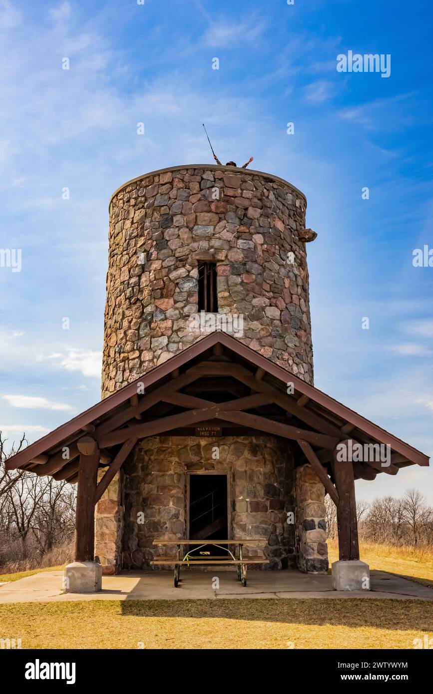 Stone observation tower built by the CCC in Pilot Knob State Park, Iowa ...