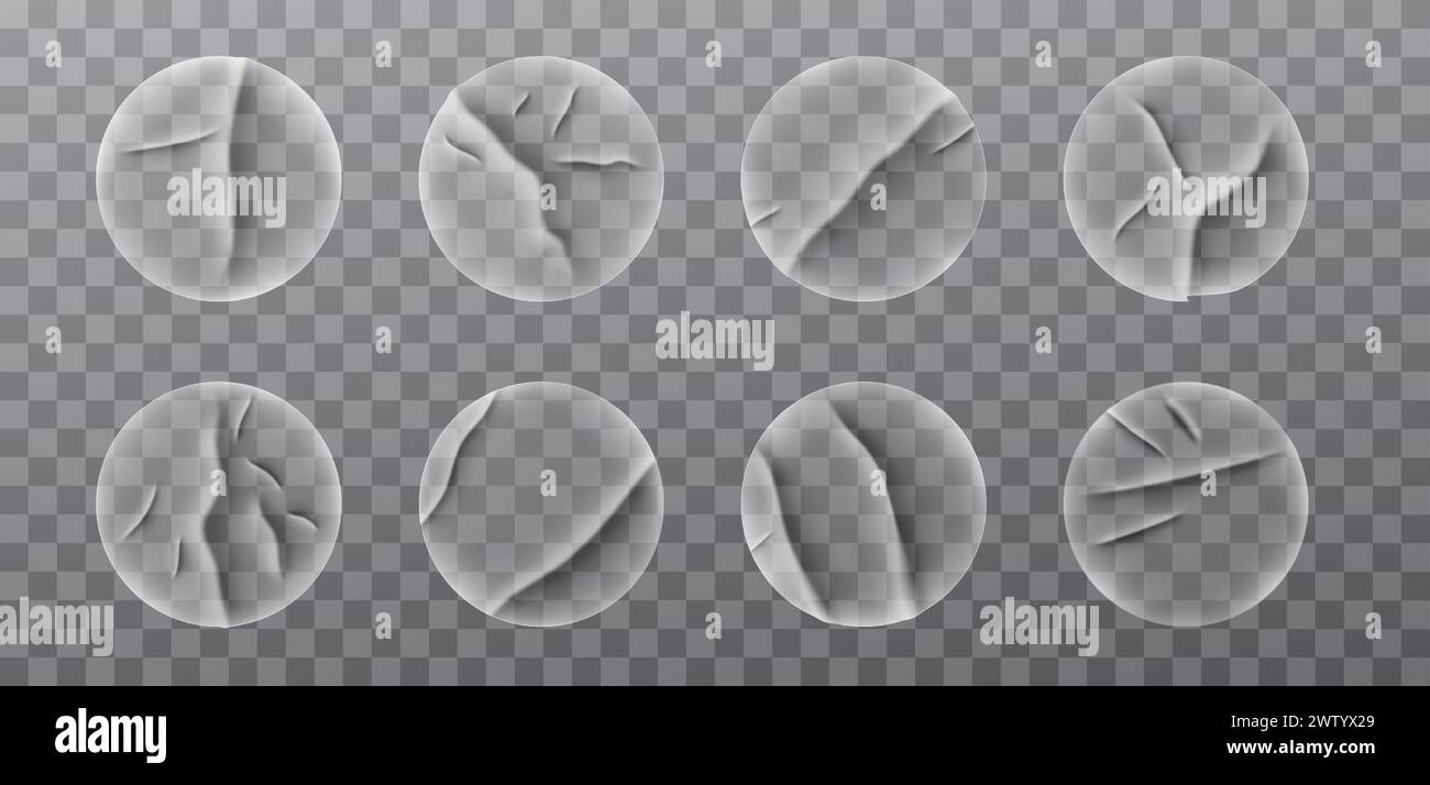 Transparent adhesive tapes. Realistic wrinkled tape, crumpled clear ...