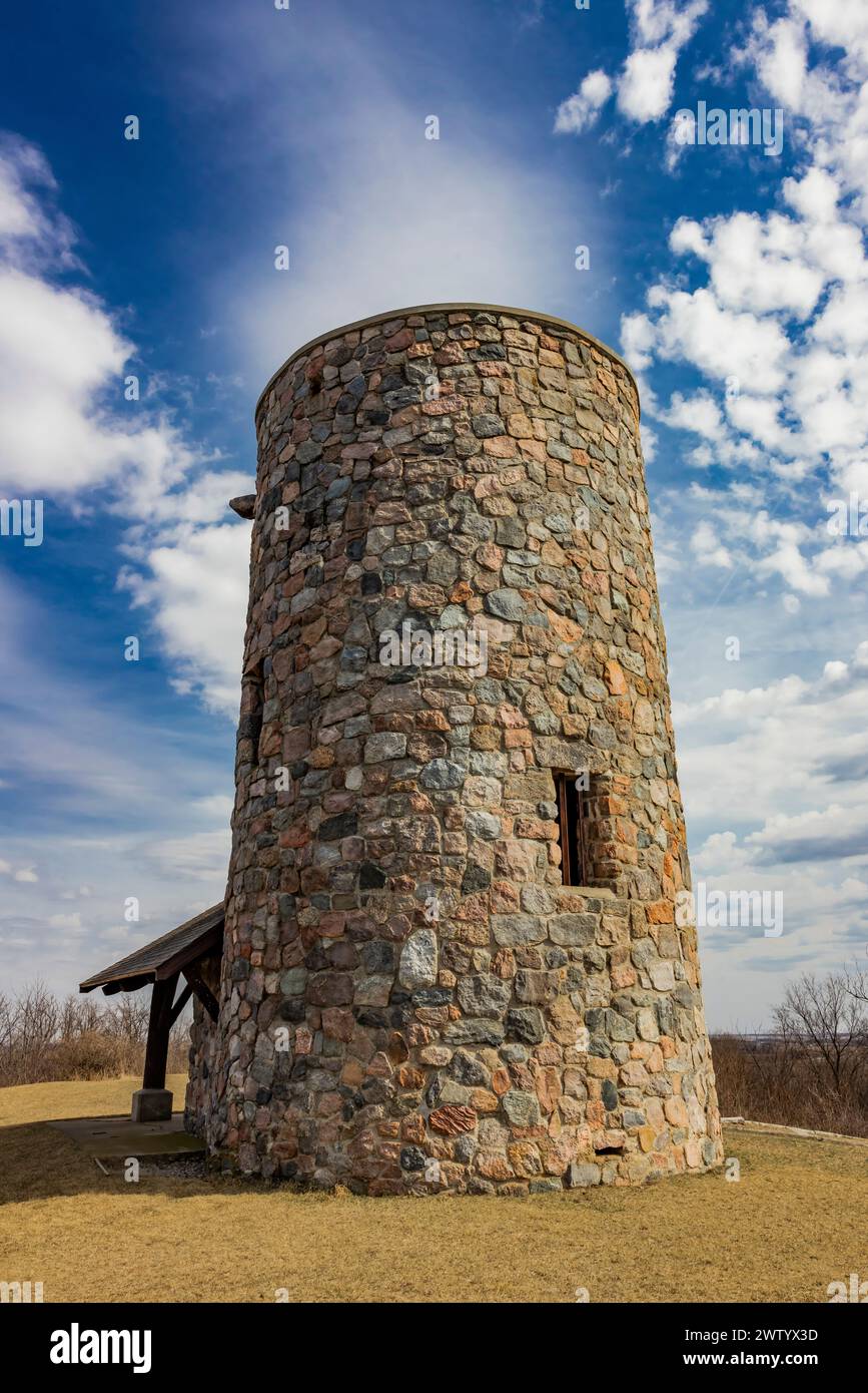Stone observation tower built by the CCC in Pilot Knob State Park, Iowa ...
