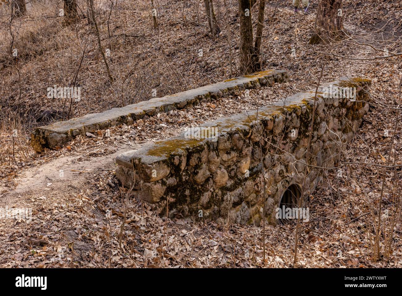 One of three stone bridges built by the CCC in Pilot Knob State Park ...