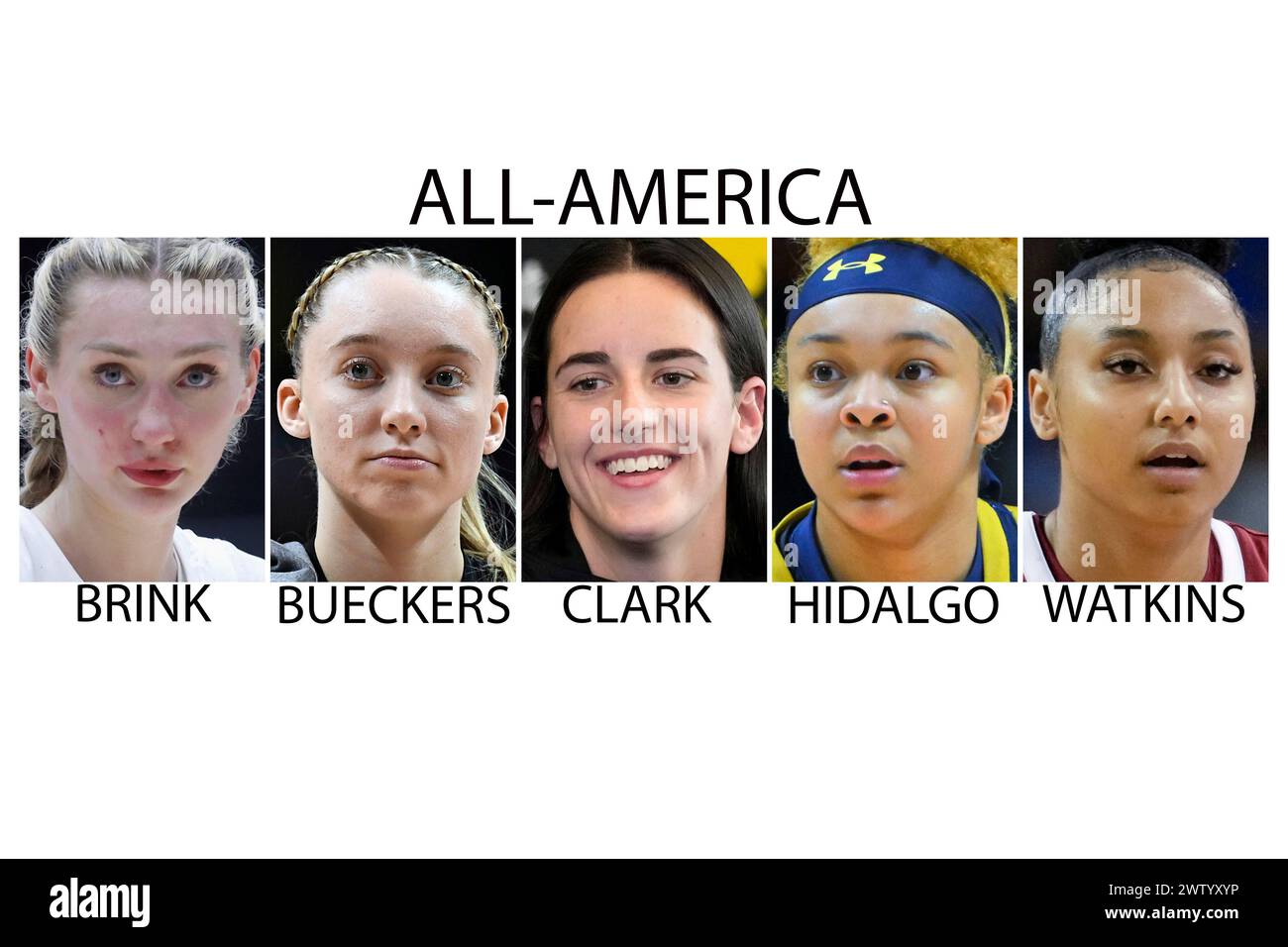 FILE - From left are NCAA college basketball players Cameron Brink, Stanford; Paige Bueckers ...