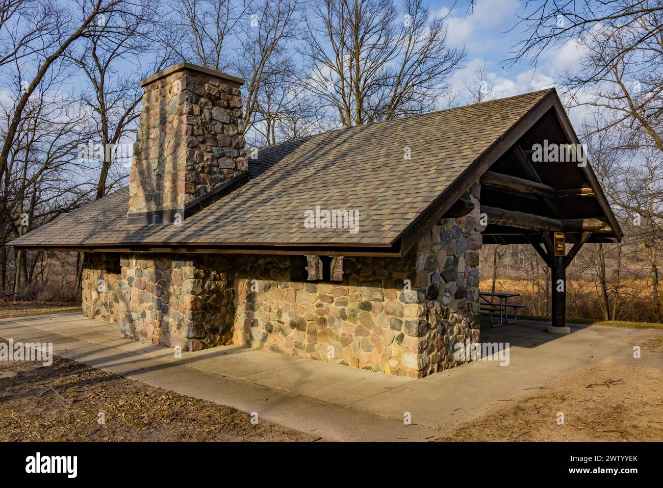 Rustic picnic shelter build in the 1930s by the CCC in Pilot Knob State ...