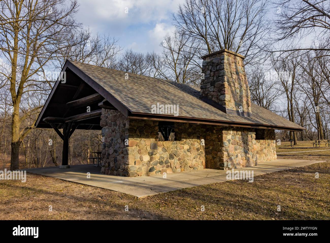Rustic picnic shelter build in the 1930s by the CCC in Pilot Knob State ...
