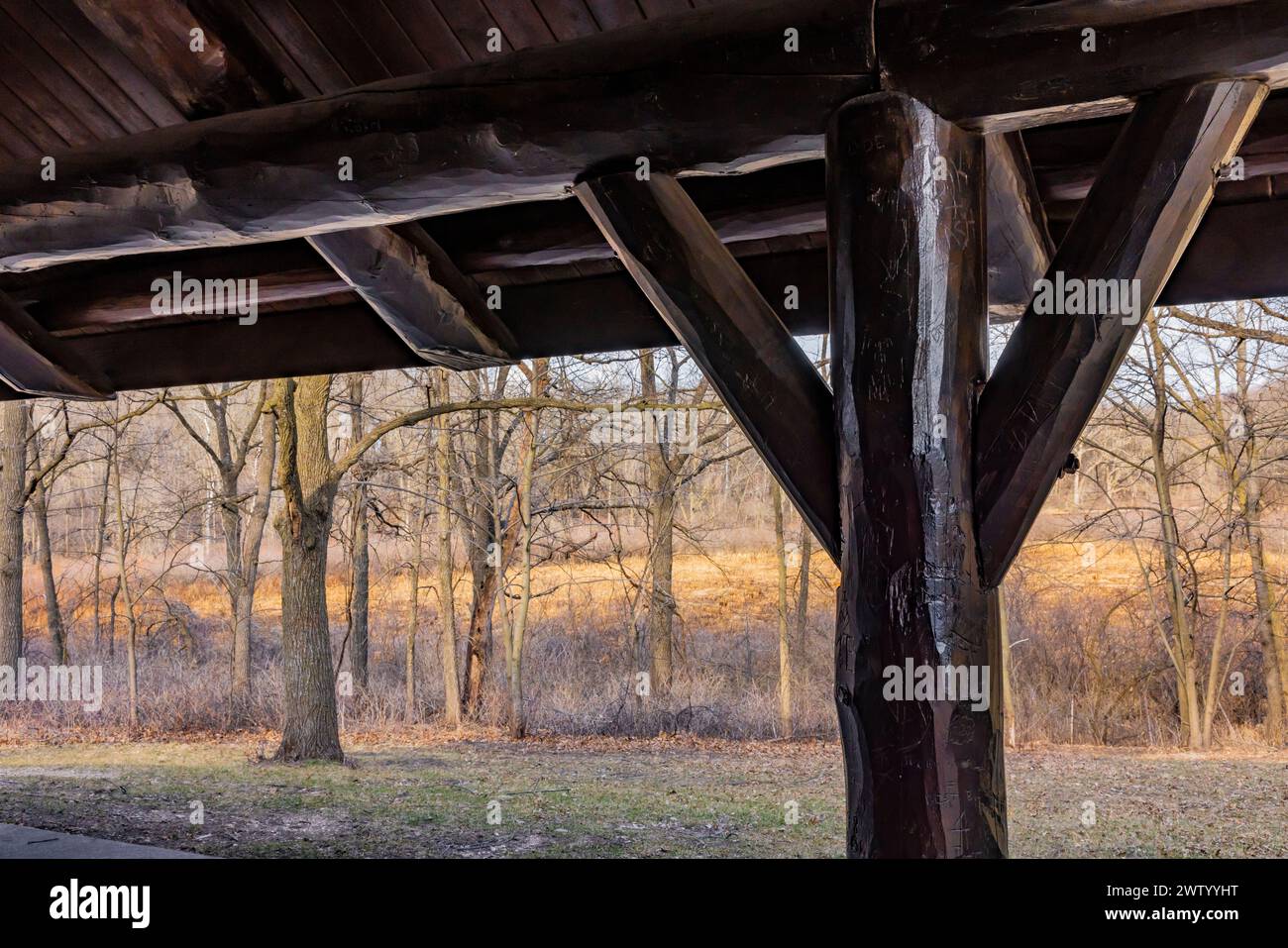 Rustic picnic shelter build in the 1930s by the CCC in Pilot Knob State ...