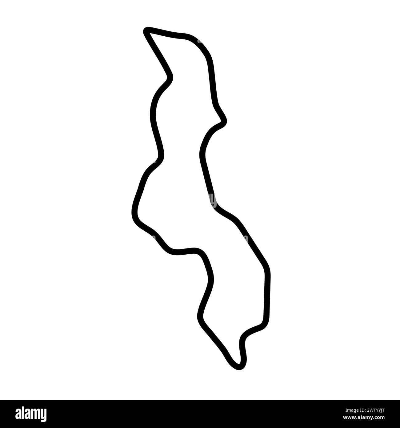 Malawi country simplified map. Thick black outline contour. Simple ...