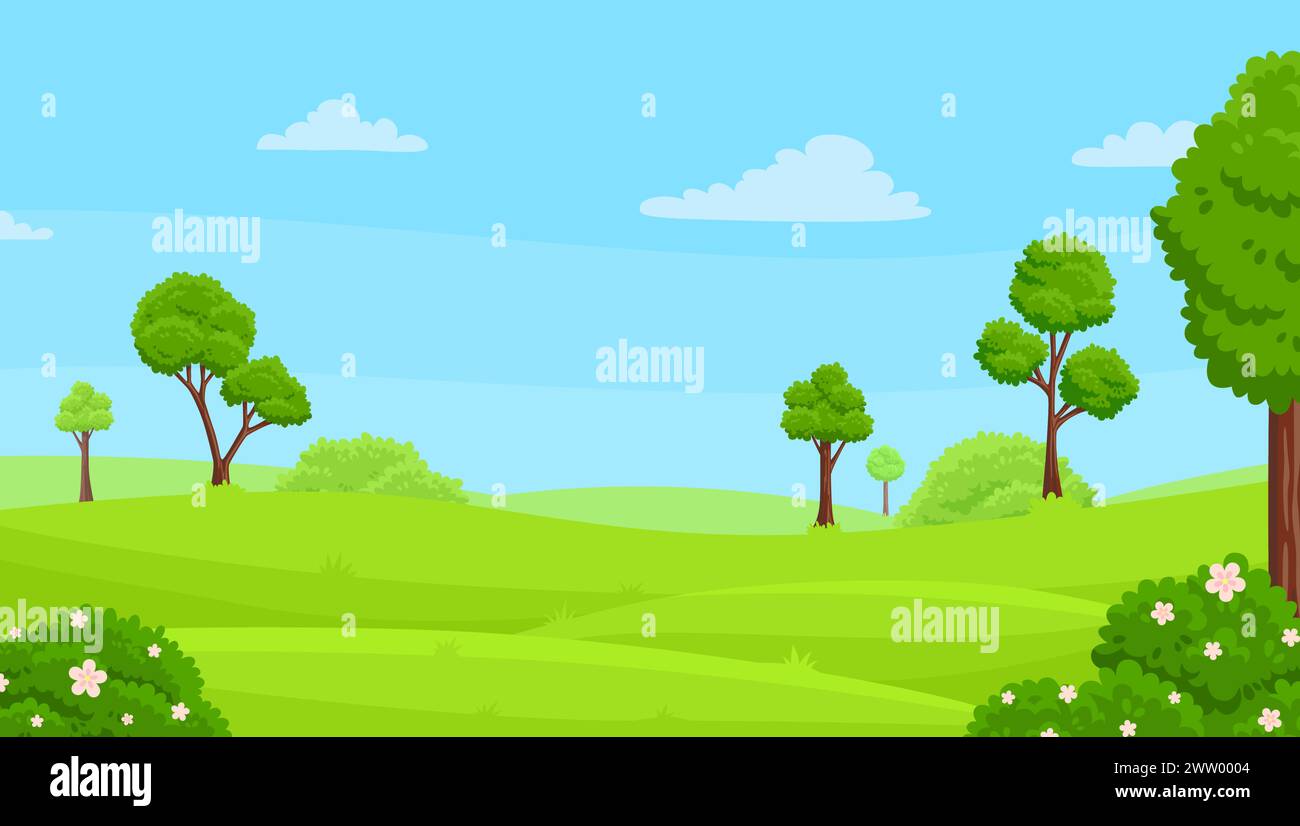 Green countryside background. Summer day grassland scene Stock Vector ...