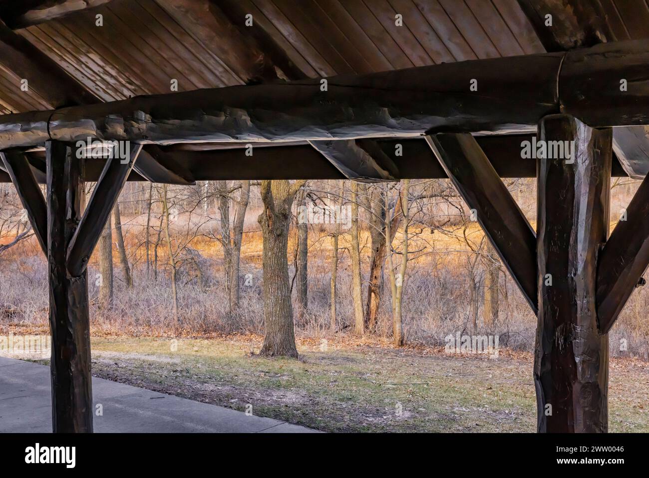 Rustic picnic shelter build in the 1930s by the CCC in Pilot Knob State ...