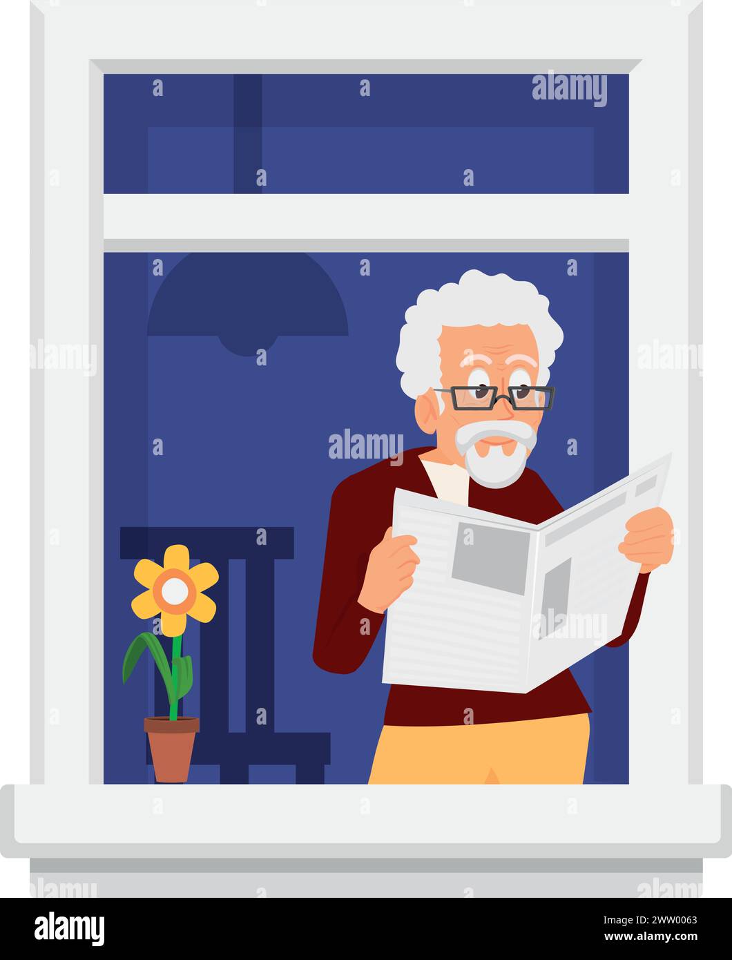 Old man read newspaper. Window exterior view Stock Vector Image & Art ...
